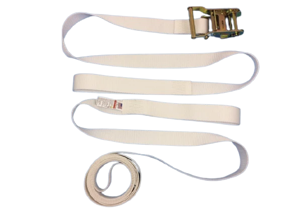 2" x 15' White Tent Ratchet Straps with Sewn Loops