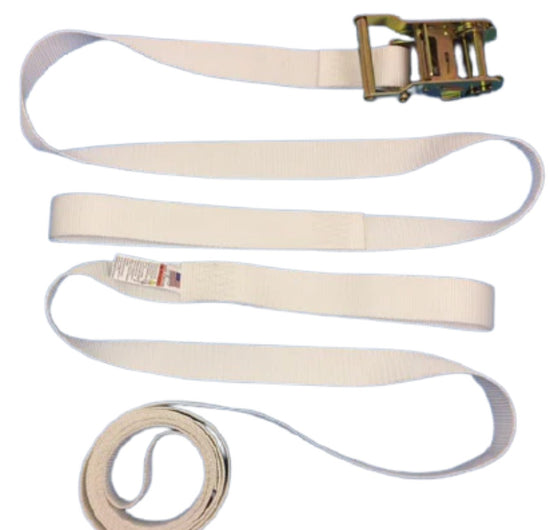 Made in USA 1.5" X 15' White Tent Strap Ratchet Straps with Loop Ends